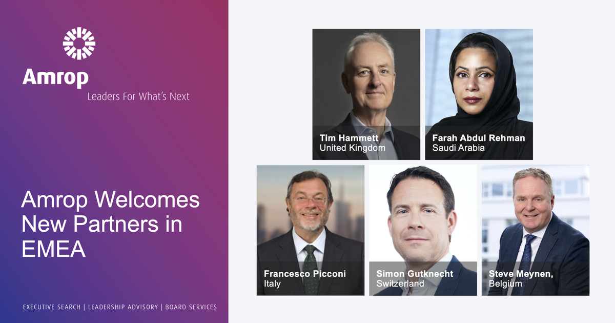Amrop Welcomes New Partners in EMEA