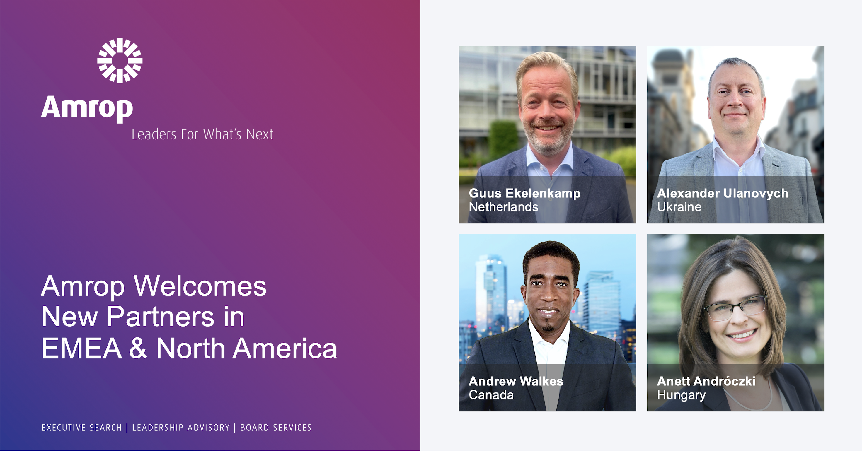 Amrop Welcomes New Partners in EMEA and North America
